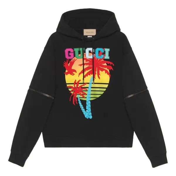 Gucci Sunset Hooded Sweatshirt With Removable Sleeves - Black