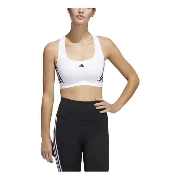 Adidas Powerreact Training Medium Support 3-stripes Bra Asia Sizing 'white Black