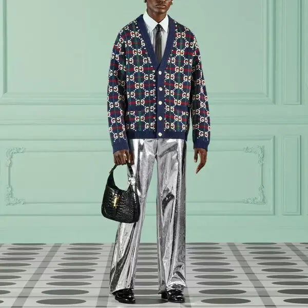 Gucci Gg Check Knit Wool Cardigan