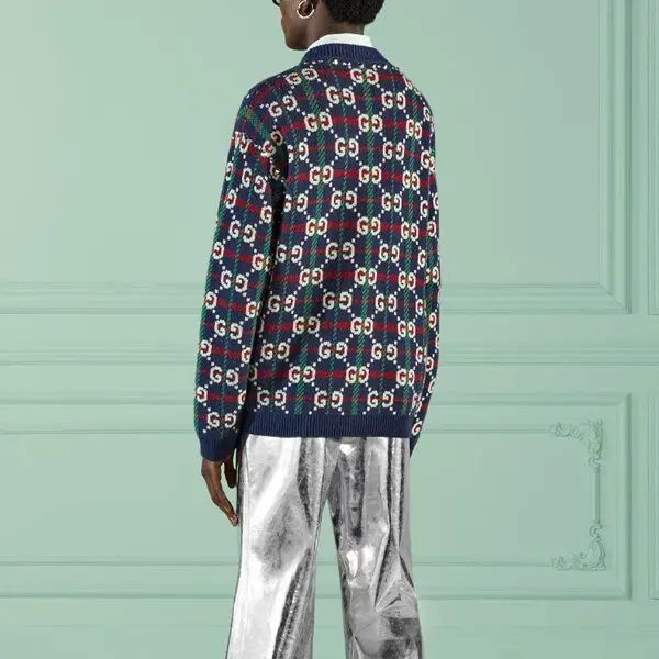 Gucci Gg Check Knit Wool Cardigan