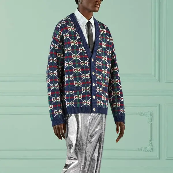 Gucci Gg Check Knit Wool Cardigan