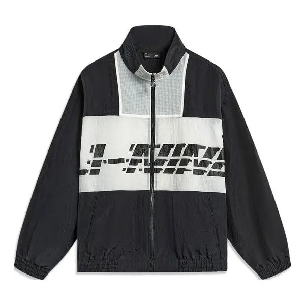 LI-NING Windbreaker Athletic Jacket With Stand Collar - Black/white