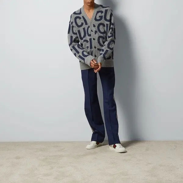 Gucci Wool Cardigan With All-over Gg Intarsia