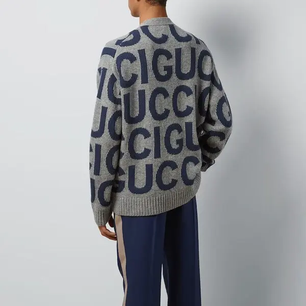 Gucci Wool Cardigan With All-over Gg Intarsia