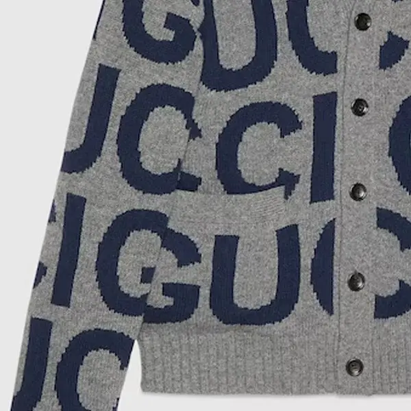 Gucci Wool Cardigan With All-over Gg Intarsia