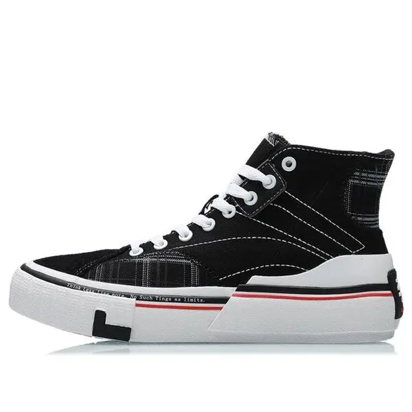 LI-NING Canvas Lace Up High Top Sneakers - Black/white/red