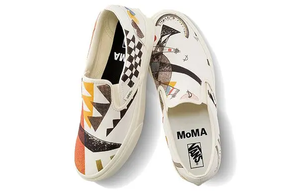 VANS Moma X Classic Slip-on "vasily Kandinsky's Orange" Graphic Printed Slip-on Sneakers - White