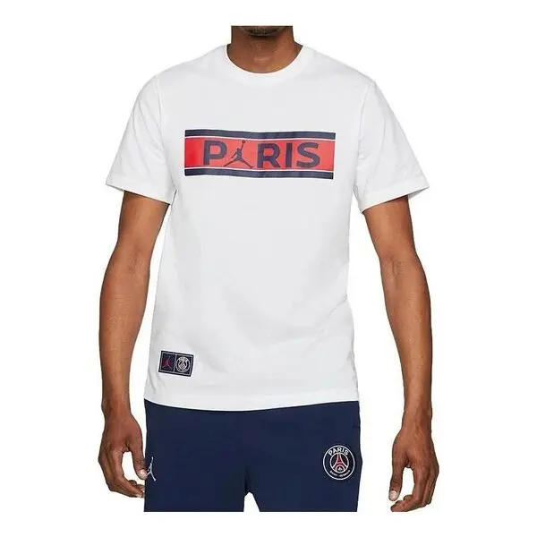 JORDAN X Paris Saint Germain Block Logo T-shirt 'white