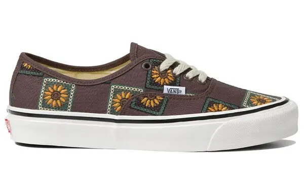 VANS Authentic 44 Low Top Sneakers With Embroidered Sunflower Detail - Brown