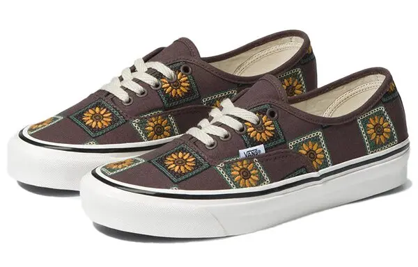 VANS Authentic 44 Low Top Sneakers With Embroidered Sunflower Detail - Brown