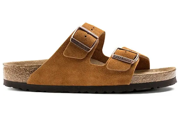 BIRKENSTOCK Arizona Soft Footbed Suede Leather Slides - Brown
