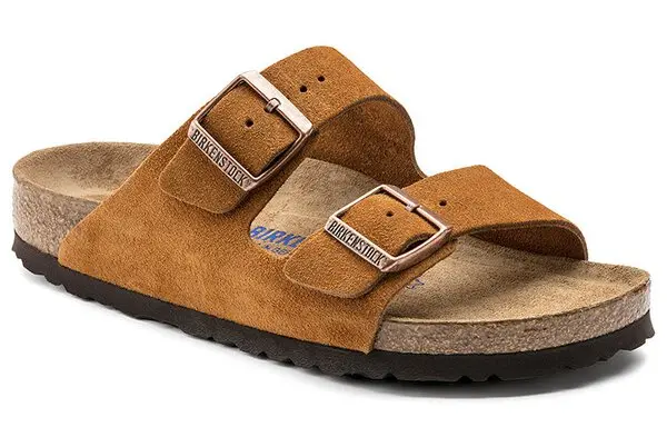 BIRKENSTOCK Arizona Soft Footbed Suede Leather Slides - Brown