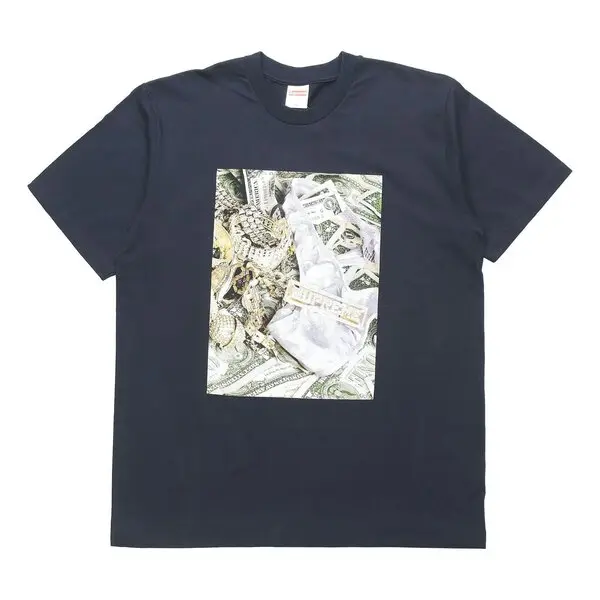 Supreme Money Printing Short Sleeve Navy - Blue