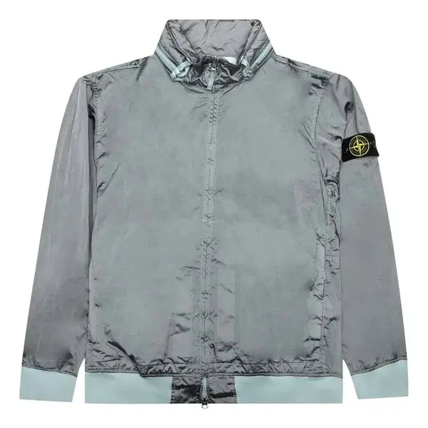 Stone Island Waffen Patch Foldable Hooded Zip Up Jacket - Sky Blue