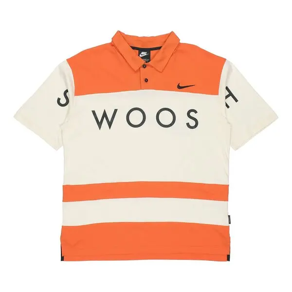 Nike Swoosh Logo Printing Contrasting Colors Loose Polo Shirt - Orange