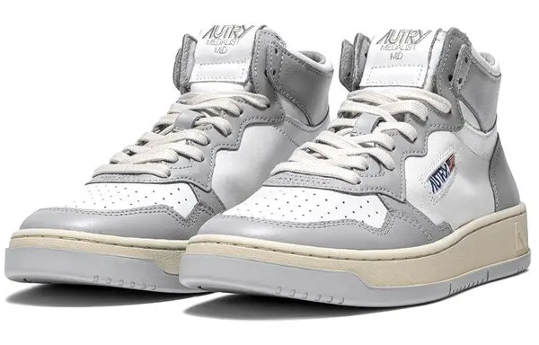 AUTRY Medalist Mid Leather Sneakers - White/grey