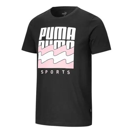 PUMA Summer Graphic Alphabet Large Logo Printing Short Sleeve - Black