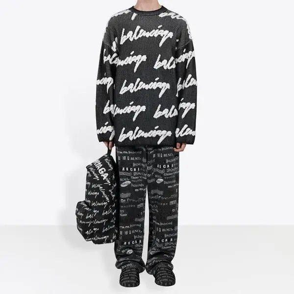 Balenciaga 3d Scribble Crewneck Cotton Knit