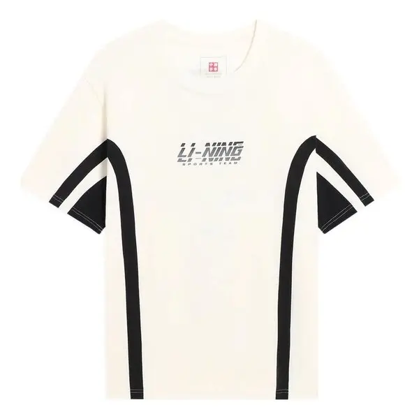 LI-NING Sports Team Multi Logo T-shirt 'beige - Beige/black