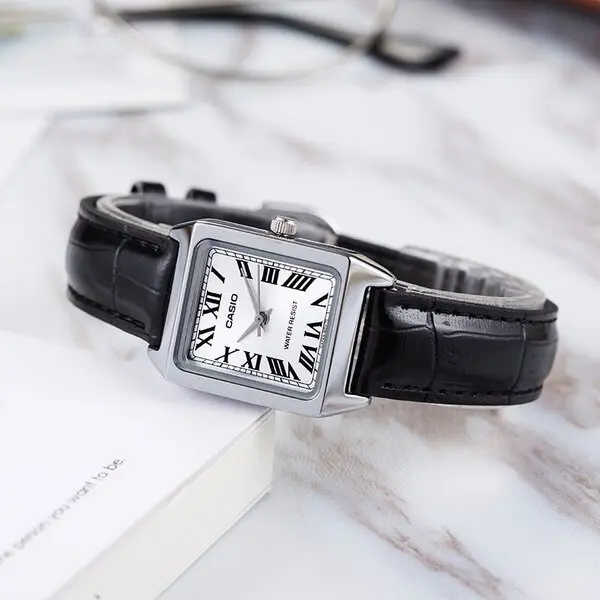 Casio Vintage Leather Square Analog Watch - White