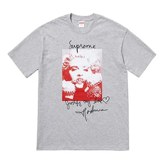 Supreme Fw18 Madonna Tee Heather Printing Short Sleeve Gray - Grey