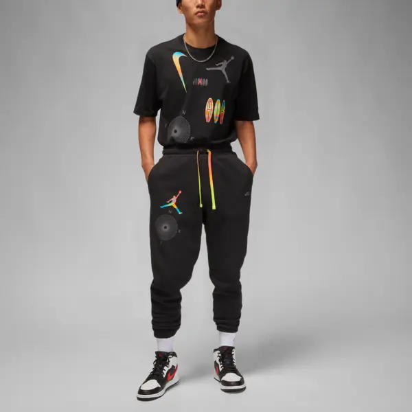 JORDAN Solid Color Word Embroidered Joggers/pants/trousers Black