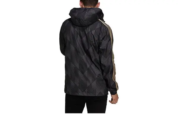 Adidas Hooded Jacket With Geometric Print And Logo Stripes