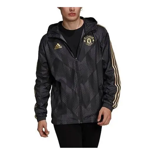Adidas Full Print Geometry Pattern Stripe Printing Logo Hooded Jacket Black - Multi-color