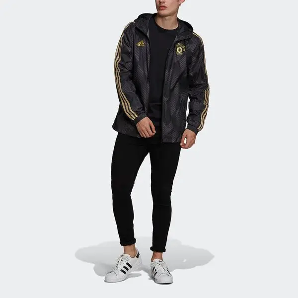 Adidas Hooded Jacket With Geometric Print And Logo Stripes