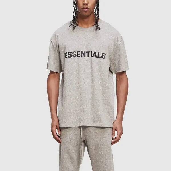 Fear Of God Fw20 Logo Tee 'heather Oatmeal - Grey/black