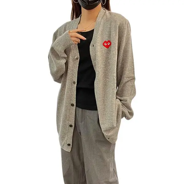 Play Comme Des Garcon Cardigan With Emblem Detail - Grey