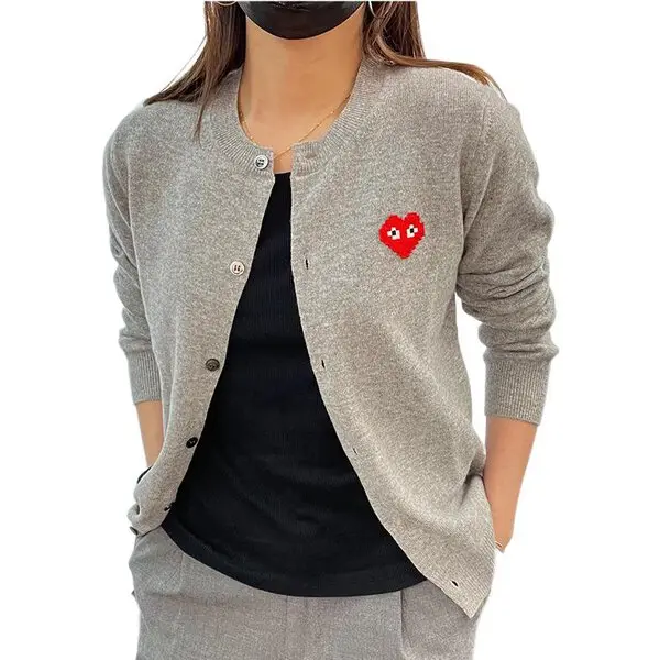 Play Comme Des Garcon Cardigan With Emblem Detail - Grey