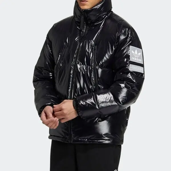 Adidas Originals Solid Color Zipper Long Sleeves Stand Collar Black Down Jacket