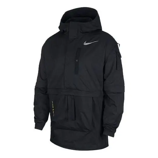 Nike Logo Printing Big Pocket Sports Hooded Jacket - Black