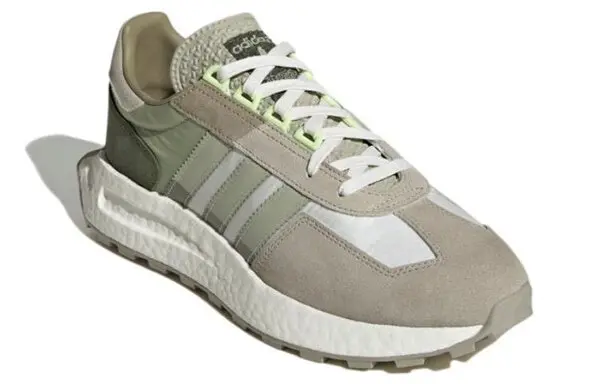 Adidas Retropy E5 Lace-up Round Toe Flat Heel Sneakers - Grey/green/white