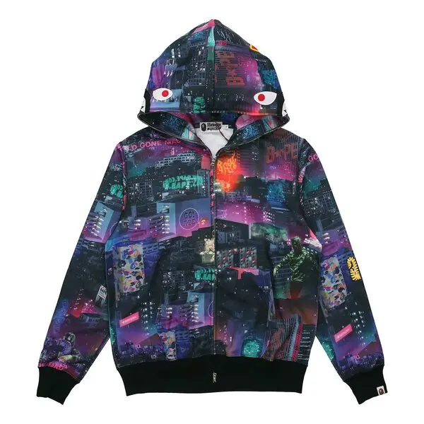 A BATHING APE Shark Neon Tokyo Full Zip Hoodie - Purple