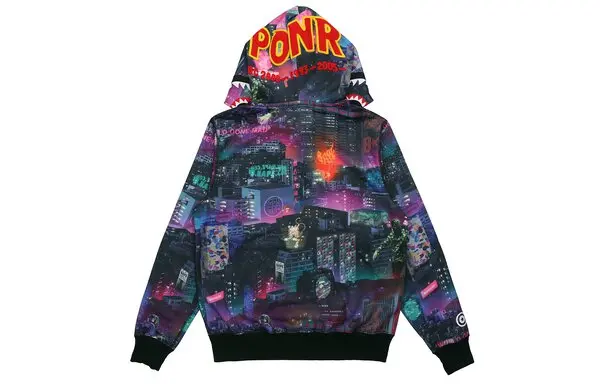 A BATHING APE Shark Neon Tokyo Full Zip Hoodie - Purple