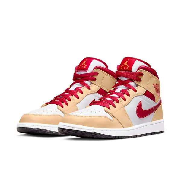 JORDAN 1 Mid Sneakers - Cream/red