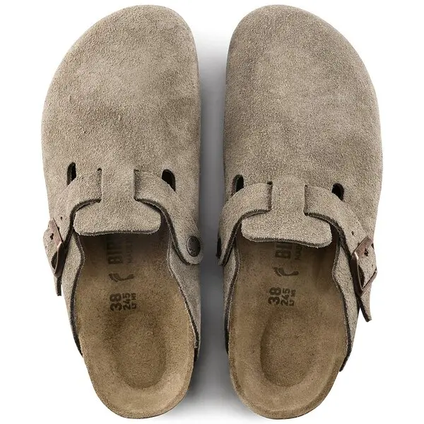 BIRKENSTOCK Suede Leather Clogs - Tan/black