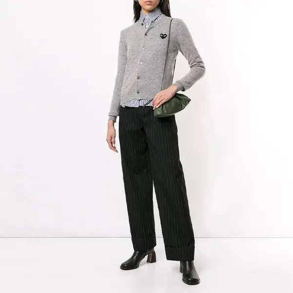 Play Comme Des Garcon Heart Appliqué Cardigan - Grey