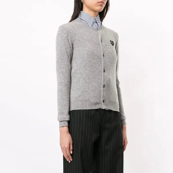 Play Comme Des Garcon Heart Appliqué Cardigan - Grey