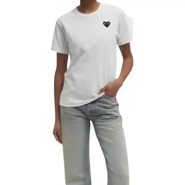 Play Comme Des Garcon Ss25 Emblem Rhinestone Heart T-shirt 'white Black