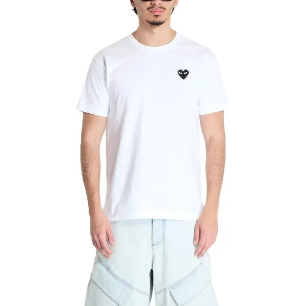 Play Comme Des Garcon Ss25 Emblem Rhinestone Heart T-shirt 'white Black
