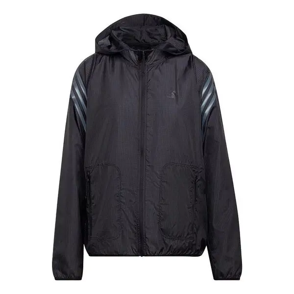 Adidas Run Icons 3-stripes Hooded Running Windbreaker - Black