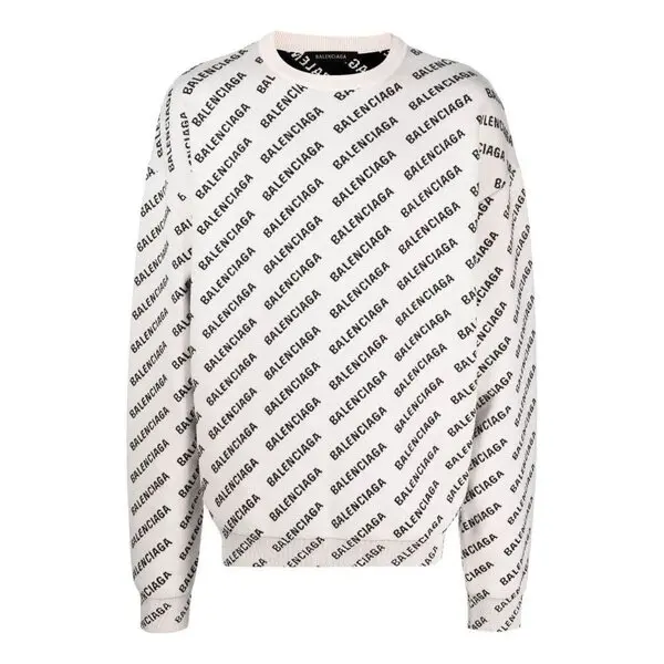 Balenciaga All Over Logo Crewneck Sweater - White/black