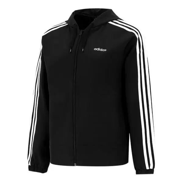 Adidas Neo Training Sports Stripe Loose Hooded Jacket - Black