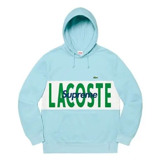 Supreme X Lacoste Logo Panel Hooded Sweatshirt - Light Blue