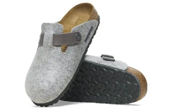 BIRKENSTOCK Boston Natural Leather/felt Clogs - Grey