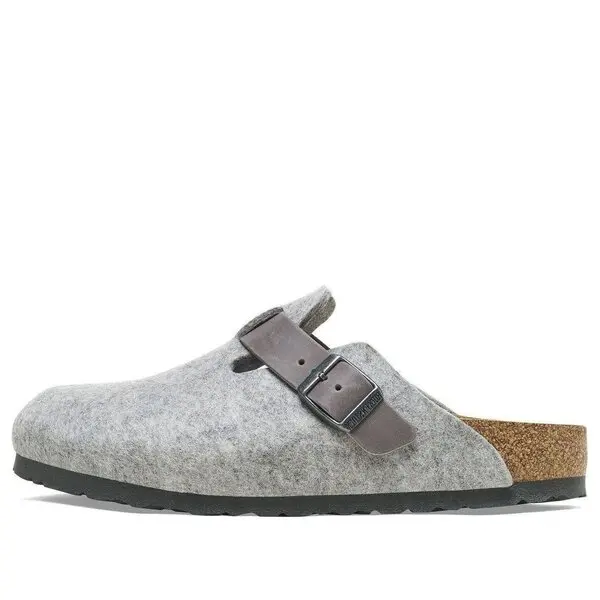 BIRKENSTOCK Boston Natural Leather/felt Clogs - Grey