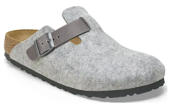 BIRKENSTOCK Boston Natural Leather/felt Clogs - Grey